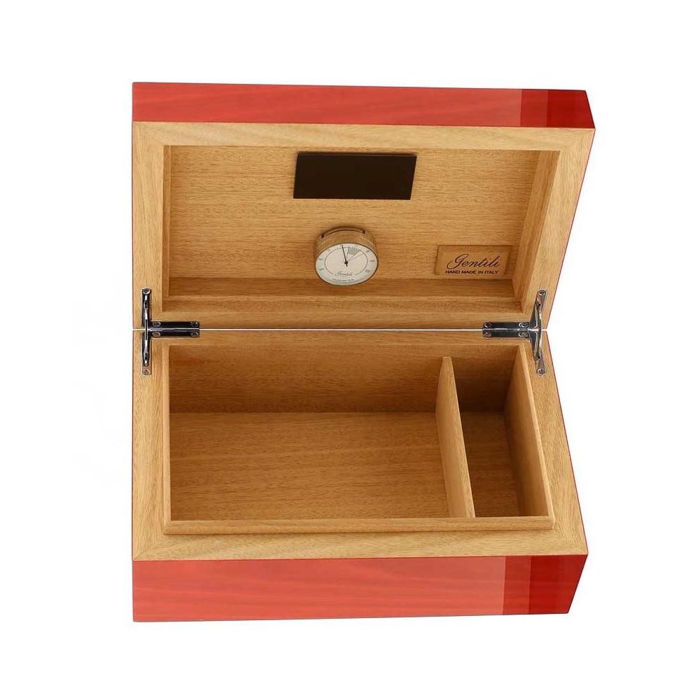 Gentili humidified box for 40 cigars, transparent red finish